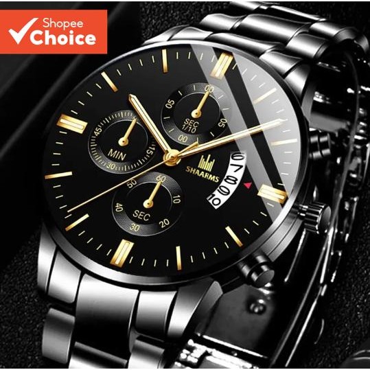Fashion Men's Black Alloy Watch Luxury Calendar Quartz Wrist Watch Men ...