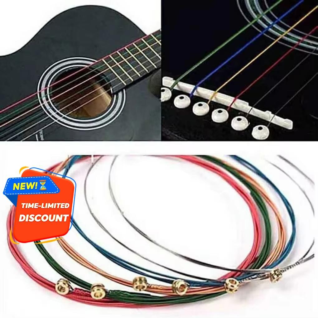 Set of 6 Rainbow Colored Acoustic Guitar Strings, E-A, for Folk and ...
