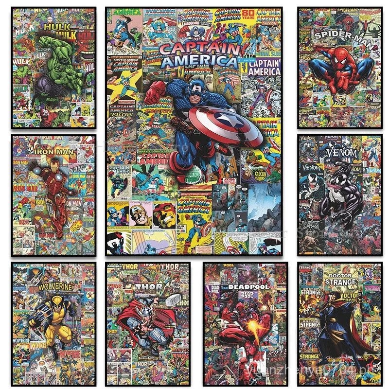 Miniso Disney Marvel Avengers Spider-Man Poster Iron Man Hulk Captain ...