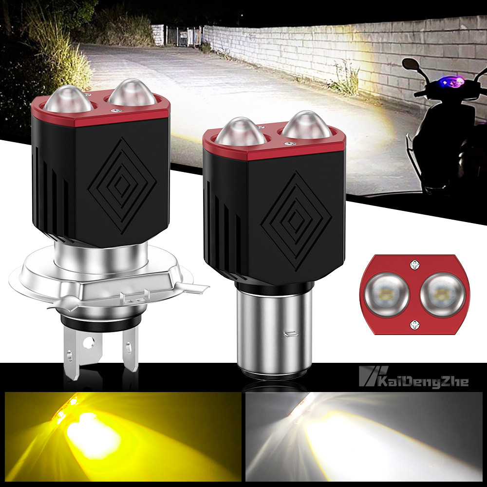 1PC LED Motorcycle Headlight Bulb Dual Lens H4 H6 Yellow White ...