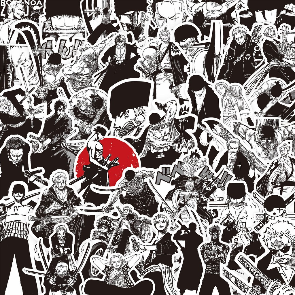 65/75Pcs One Piece Zoro Sticker Pack - Roronoa Zoro Black White Decals ...