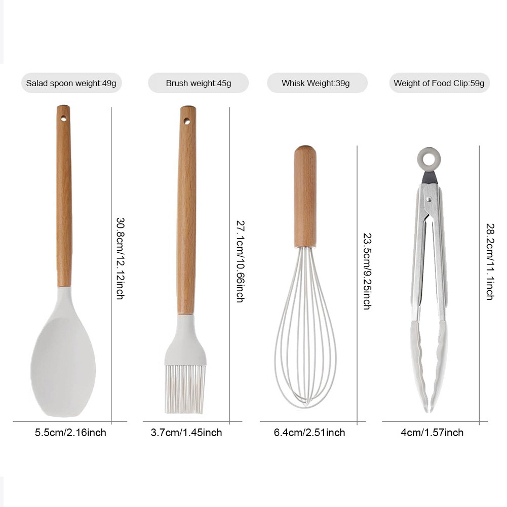 12Pcs Kitchen Utensil Set Silicone Spatula Set Wooden Handle Heat ...
