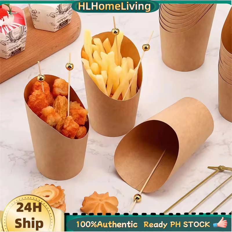 50 PCS French Fries Cups Disposable Kraft Paper Cups Snack Containers ...