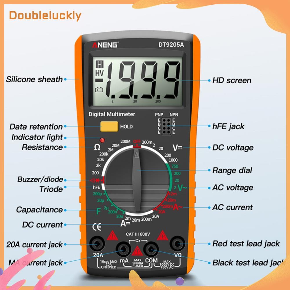 DT9205A Digital Multimeter 1999 Counts Resistance Tester Meter Digital ...