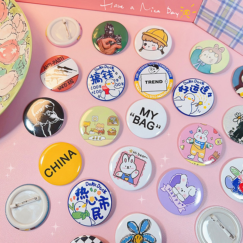 【Random color 1pcs】Button Badge Pin Custom Logo Round Shape Badge ...
