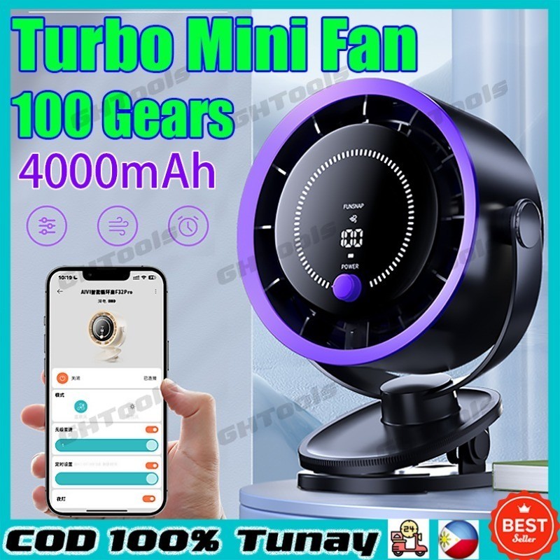 Turbo Mini Fan 5000mAh Portable Desk Fan Clip Fan Rechargeable ...