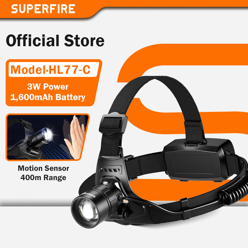 SUPERFIRE HL77-C Powerful LED Headlamp Rechargeable Telescopic Zoomable ...