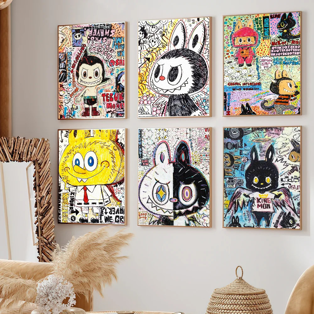 Cartoon The Monsters Labubu Poster Wall Art Canvas Painting Living Room ...