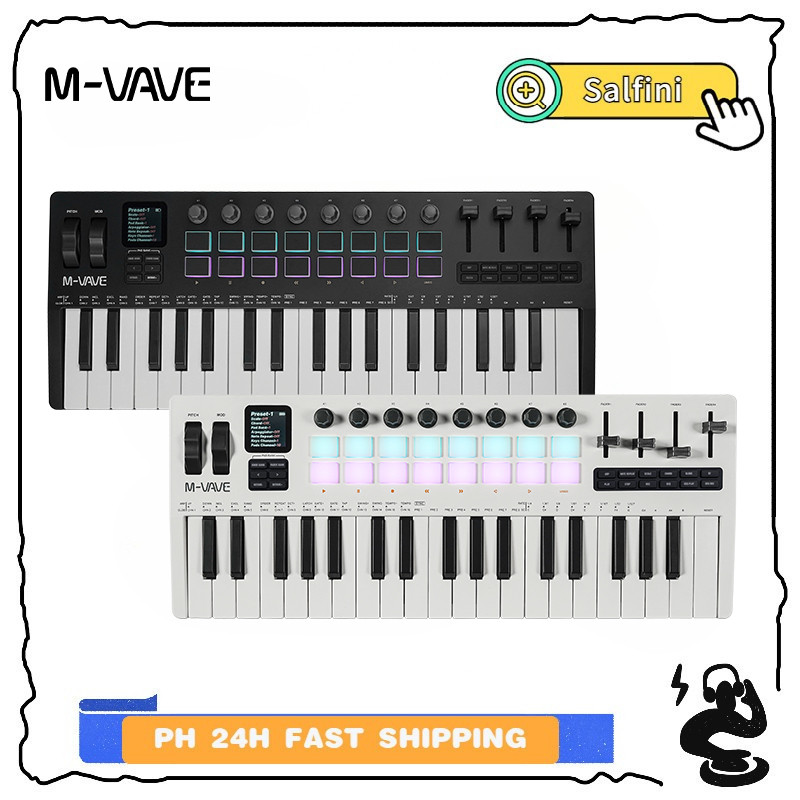 M-VAVE SMK-37 PRO Keyboard 37 Key 3.5mm MIDI 16 RGB Drum Padswith Sound ...