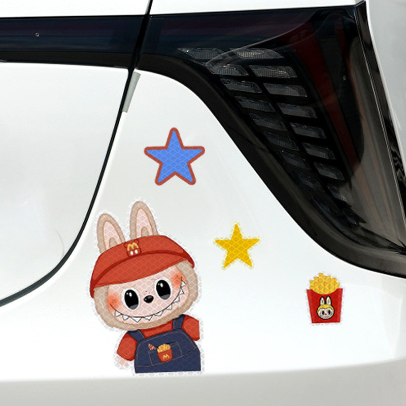 Labubu Cartoon Car Sticker Electric Vehicle Reflective Decoration ...