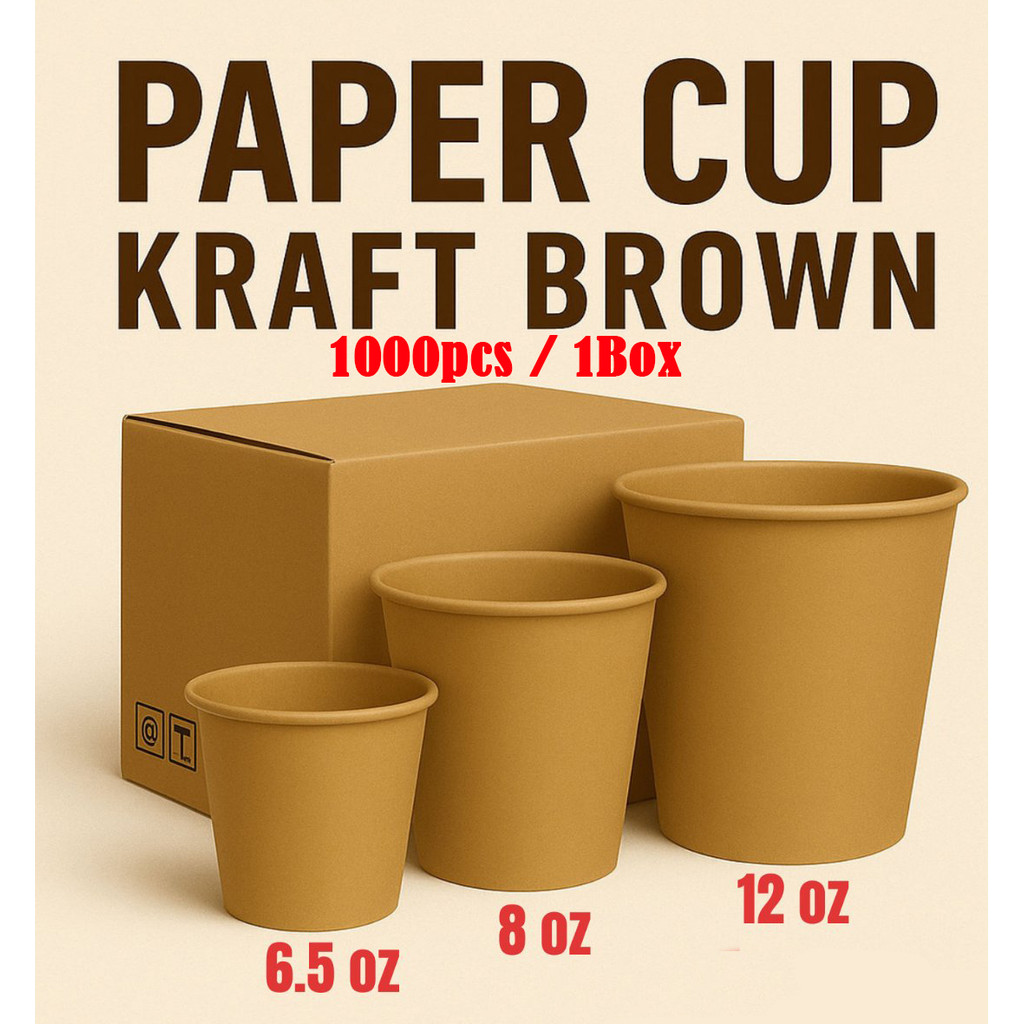 Paper Cups Kraft Brown 6.5oz / 8oz / 12oz 1BOX - 1000Pcs | Shopee ...