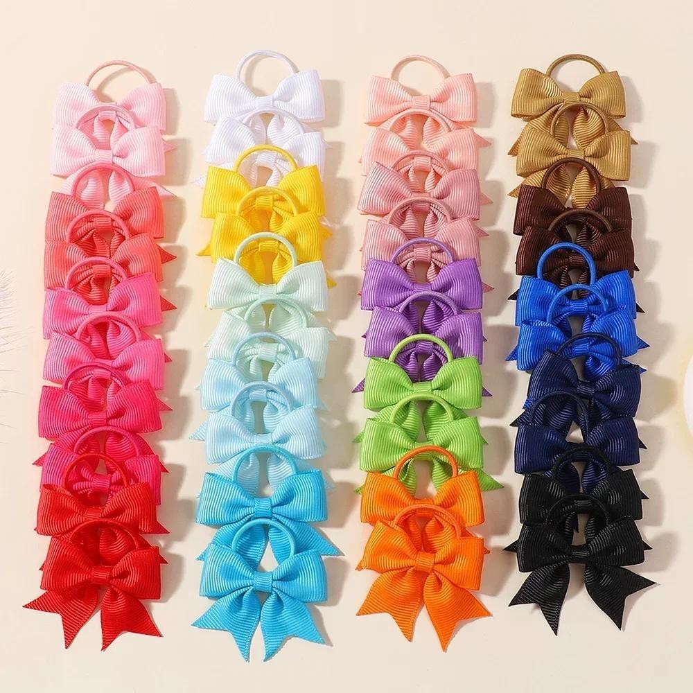 10/20/30/40PCS Ribbon Bowknot Hair Rubber Band for Baby Girls Handmade ...