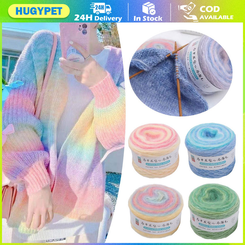 Gradient Mohair Wool Hand-woven Rainbow Thread Segment Dyed Crochet ...
