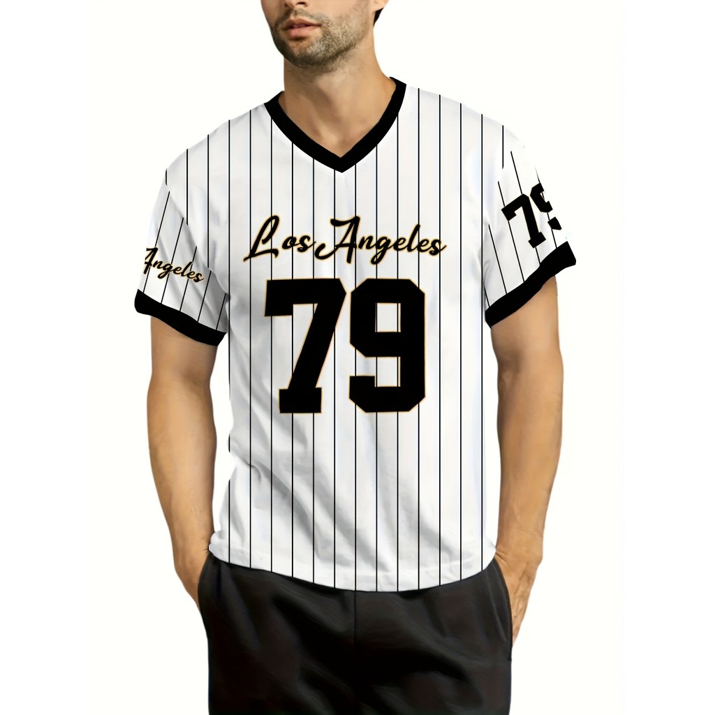 Customizable jersey names and numbers, men's V-neck T-shirt - black and ...