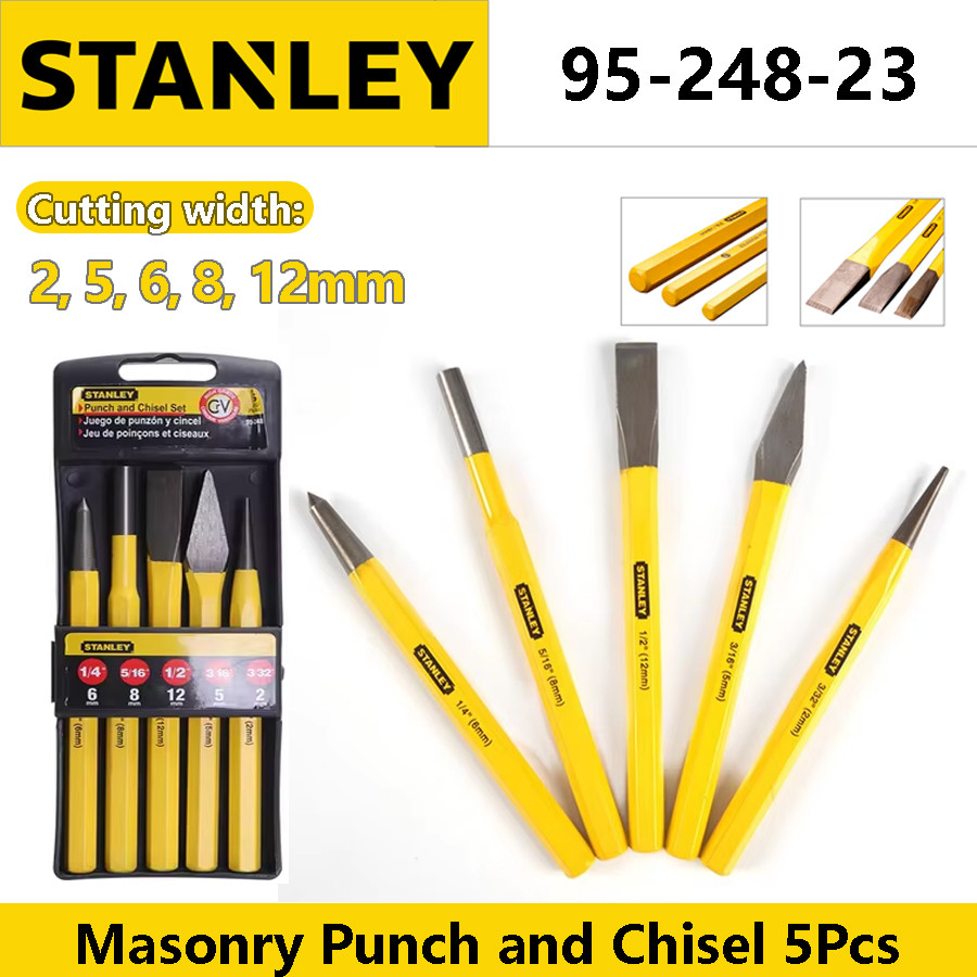 STANLEY 95-248-22 Masonry Chisel 5Pcs 2/5/6/8/12mm Cylindrical Punch ...