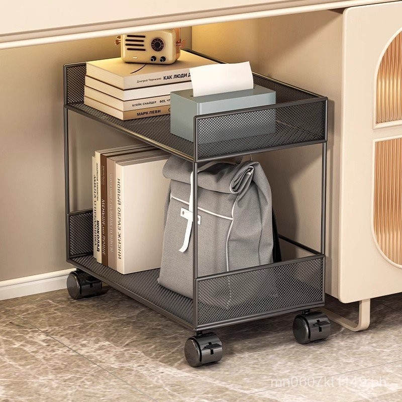 Side Storage Cart for Backpacks, Movable Bookshelf with Wheels, Under ...