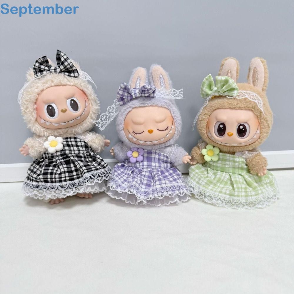 SEPTEMBERHL Labubu Doll's Dress, Flower White Plaid Sitting Labubu Time ...