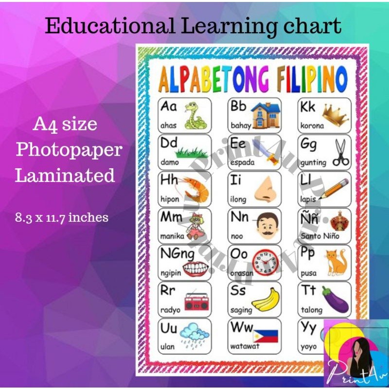 Alpabetong Filipino Kids Learning chart Laminated A4 | Shopee Philippines