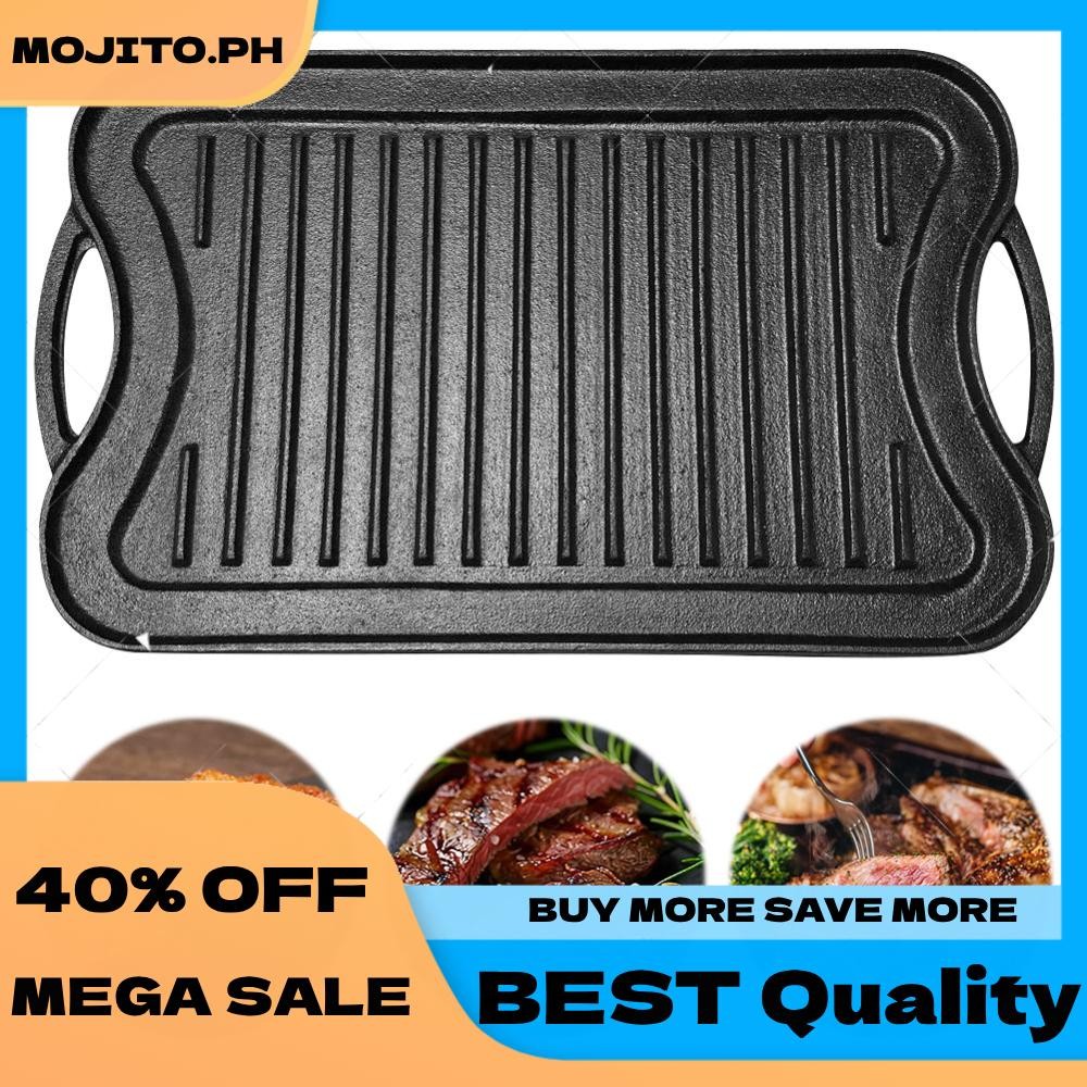 Cast Iron Grill Plate Flat & Ridged Skillet Pan Multi-Function ...