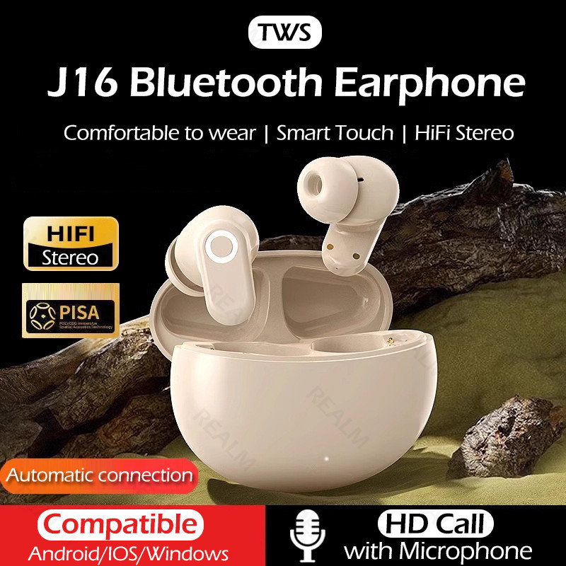 REALM Earbuds Wireless J16 TWS Bluetooth Earphone with Mic Touch Stereo ...
