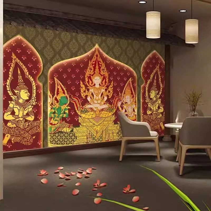 Thai Style Indian-Inspired Wallpaper Thai Buddha Ethnic Decorative ...