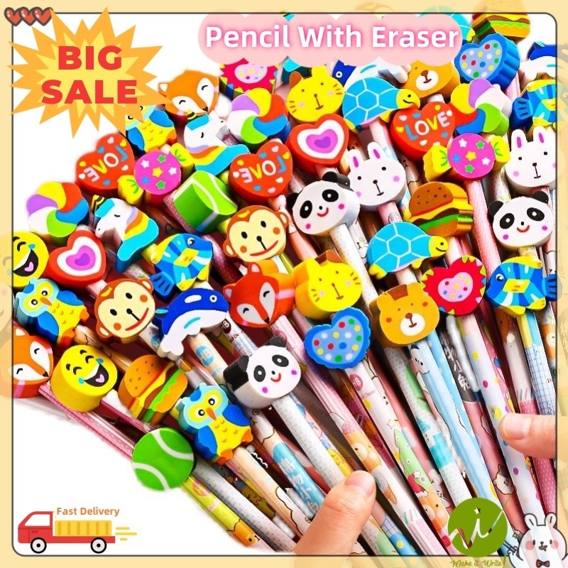 20/50pcs Cute Pencil With Eraser Rubber Head pencil Cartoon School ...
