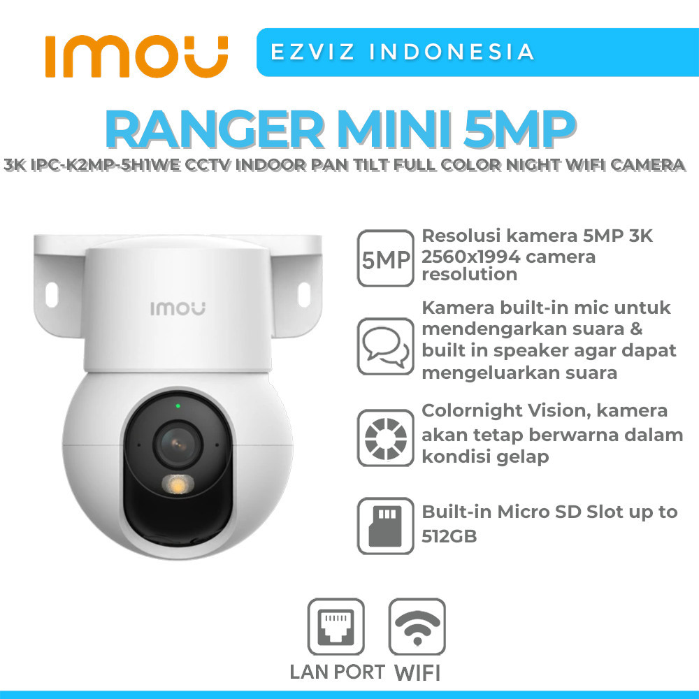 IMOU RANGER MINI 5MP 3K IPC-K2MP-5H1WE CCTV INDOOR PAN TILT FULL COLOR ...