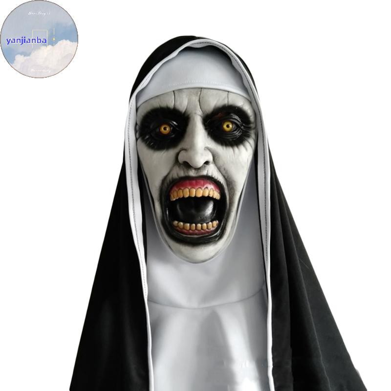 YANCA The Horror Scary Nun Latex Mask w/Headscarf Valak Cosplay for ...