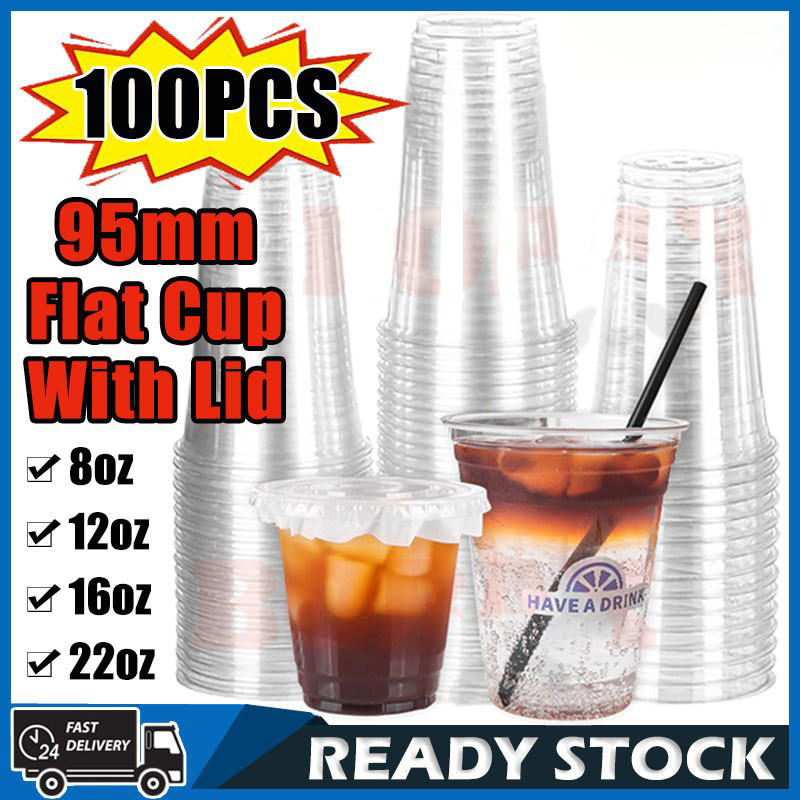【100pcs】Plastic Cup Disposable 12oz 22oz 16oz Y/U Flat Plastic Cups ...