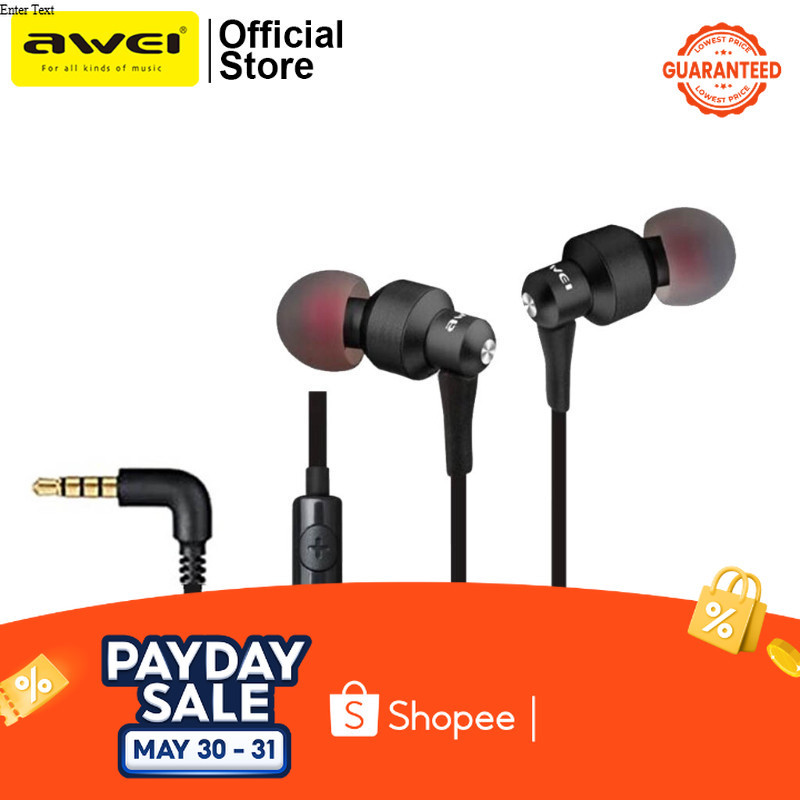 Awei ES-50TY Earphones Metal Stereo Earphone Super Bass HIFI Headset Headphones with Mic earbuds ...