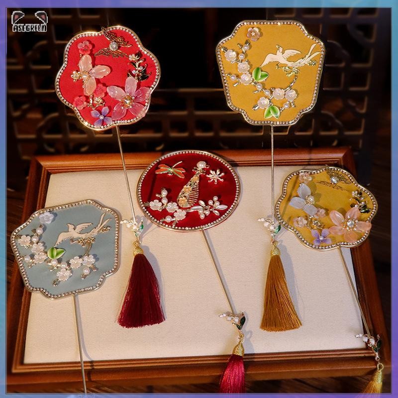 Asegreen Chinese Retro Good Luck Fan Wedding Handheld Flower Fans With ...