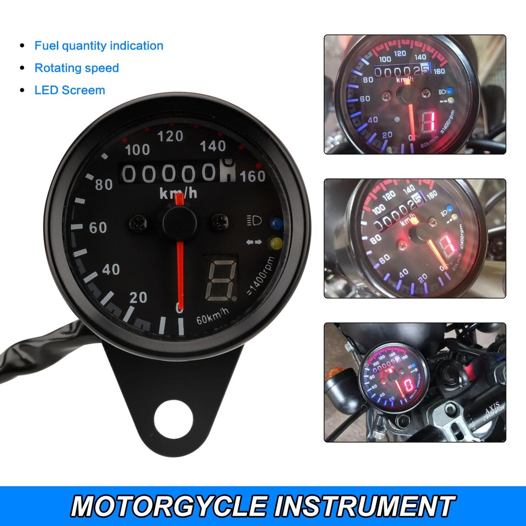 Universal Motorcycle Speedometer Gauge Meter LED Tachometer 12V 1300 ...