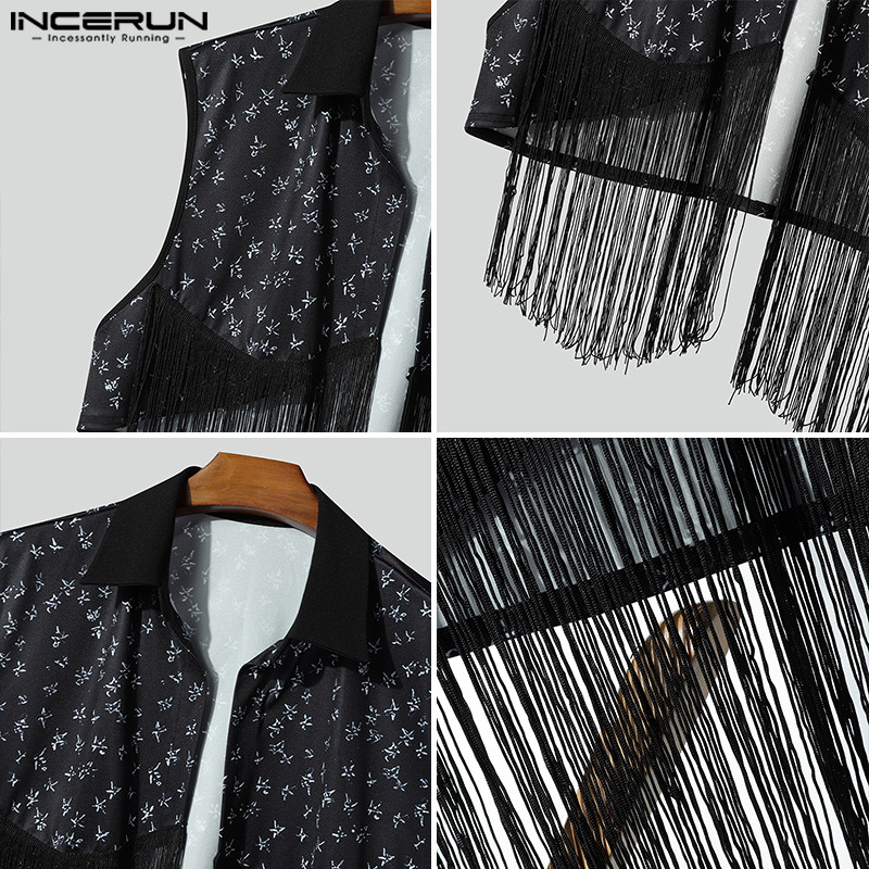 INCERUN Men Vintage Punk Rock Style Lapel Willow Patchwork Fringe ...