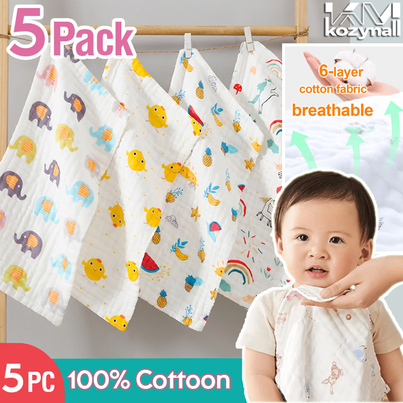 5PC Large Baby Face Towel 100% Organic Cotton Ultra-Soft Newborn Bimpo ...