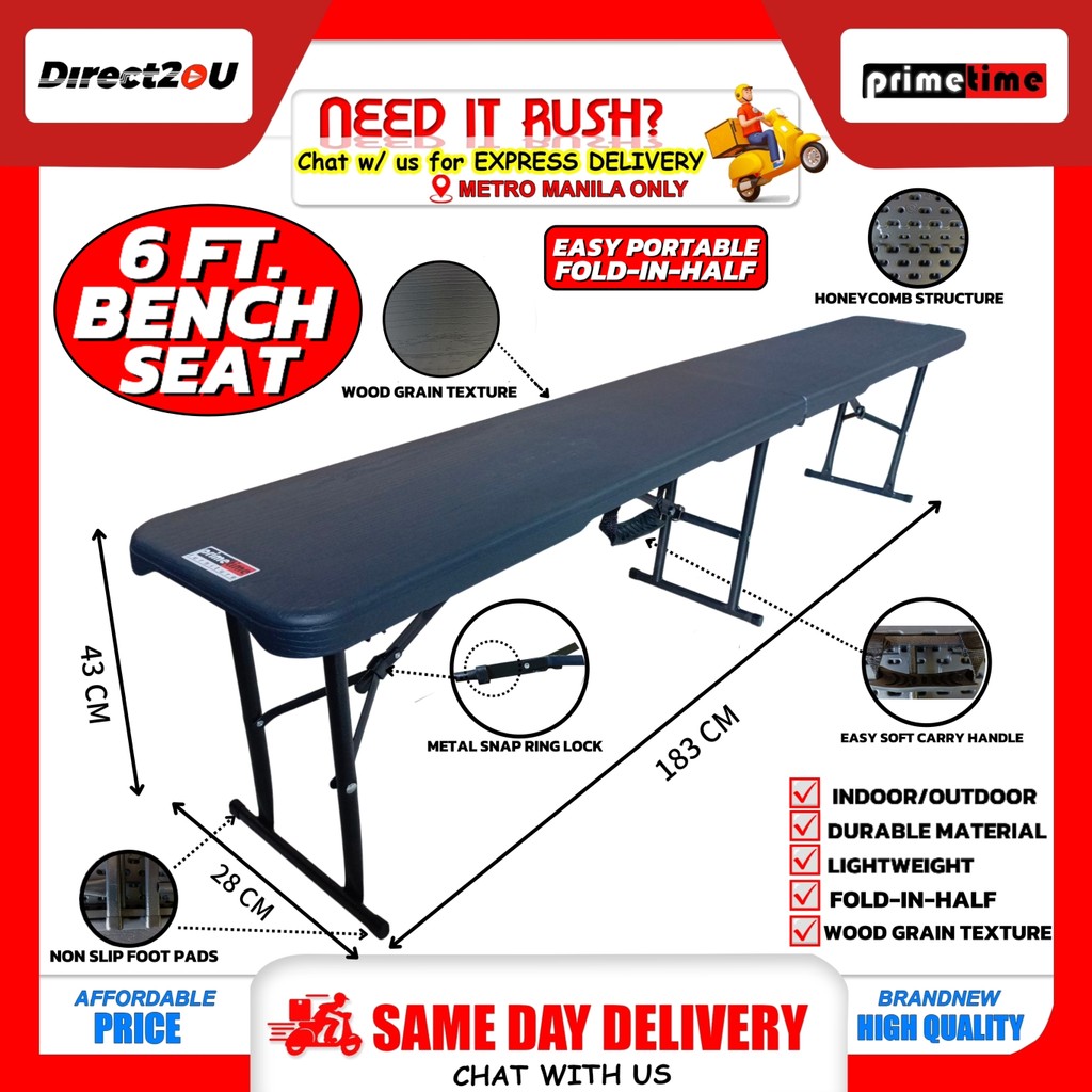 Primetime Premium 6 Ft. Black Rectangular Fold-in-Half Wood Look Bench ...