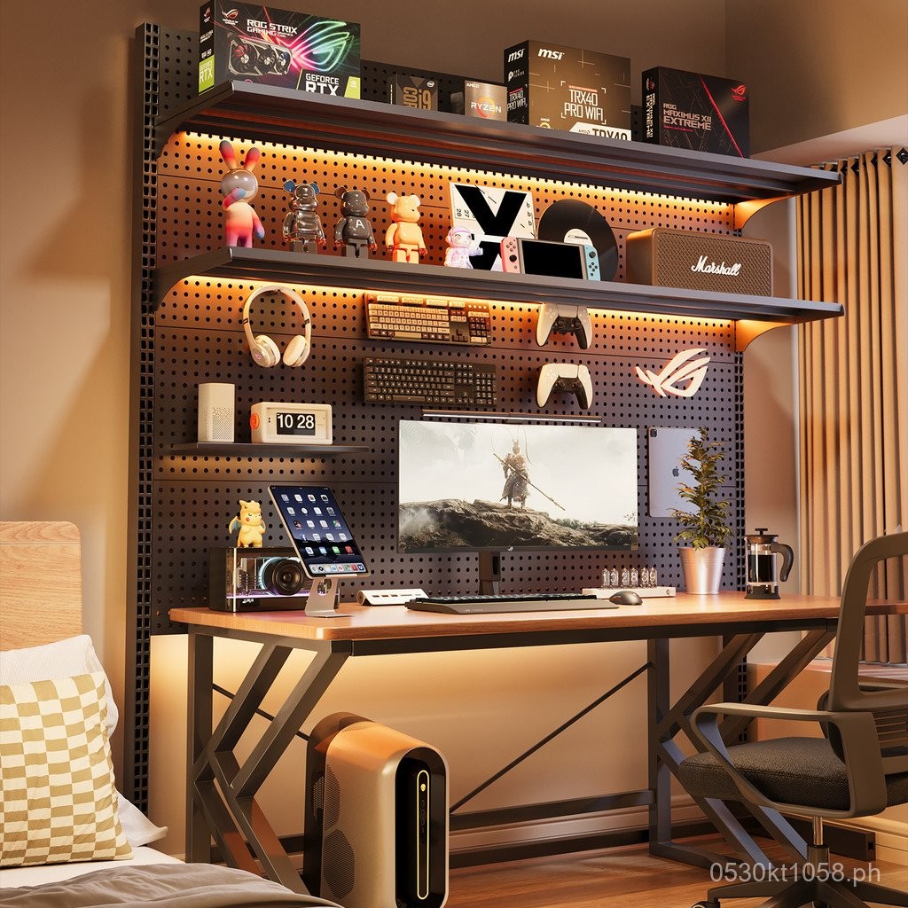 No-Drill Metal Pegboard Storage Rack Computer Standing Desktop Study ...