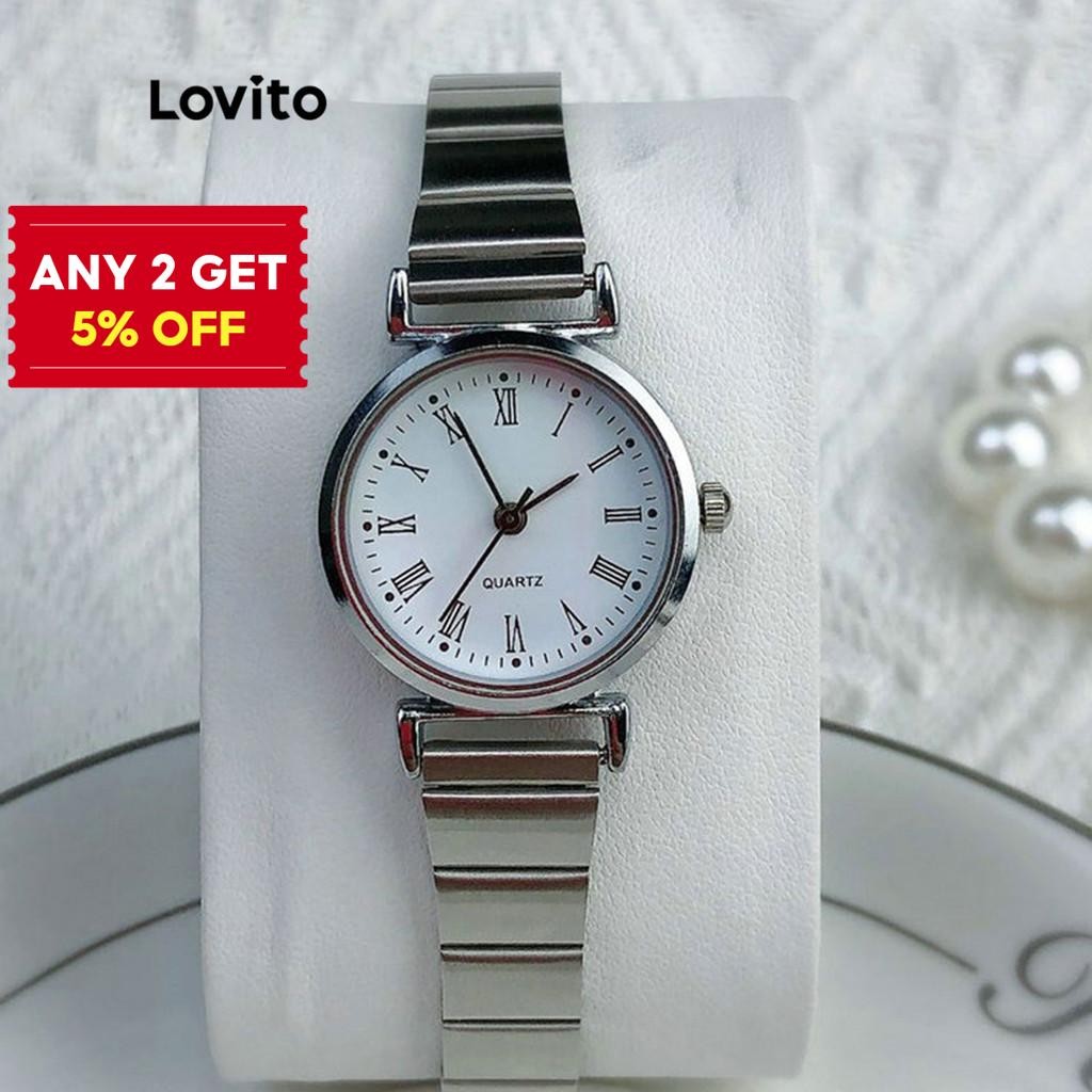 Lovito Women Casual Quartz Watch Plain Texture Metal Digital Quartz ...