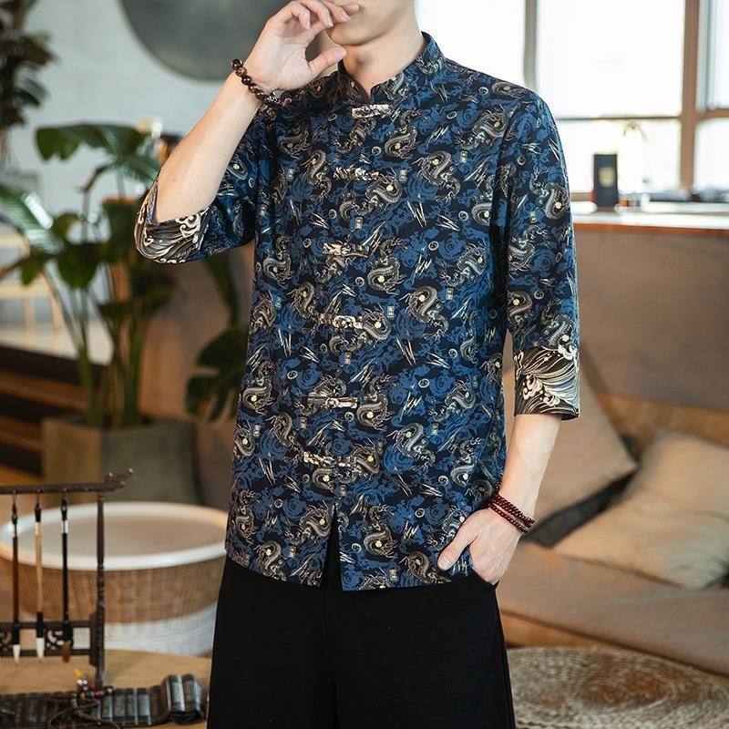 Asean Attire for Men Floral Shirt Vintage Tang Suit Style Chinese Style ...