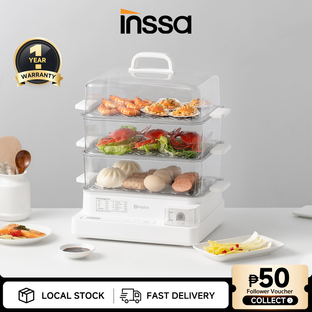 INSSA X Simplus Electric Food Steamer 3 Tier 21L Large Capacity 1300W ...