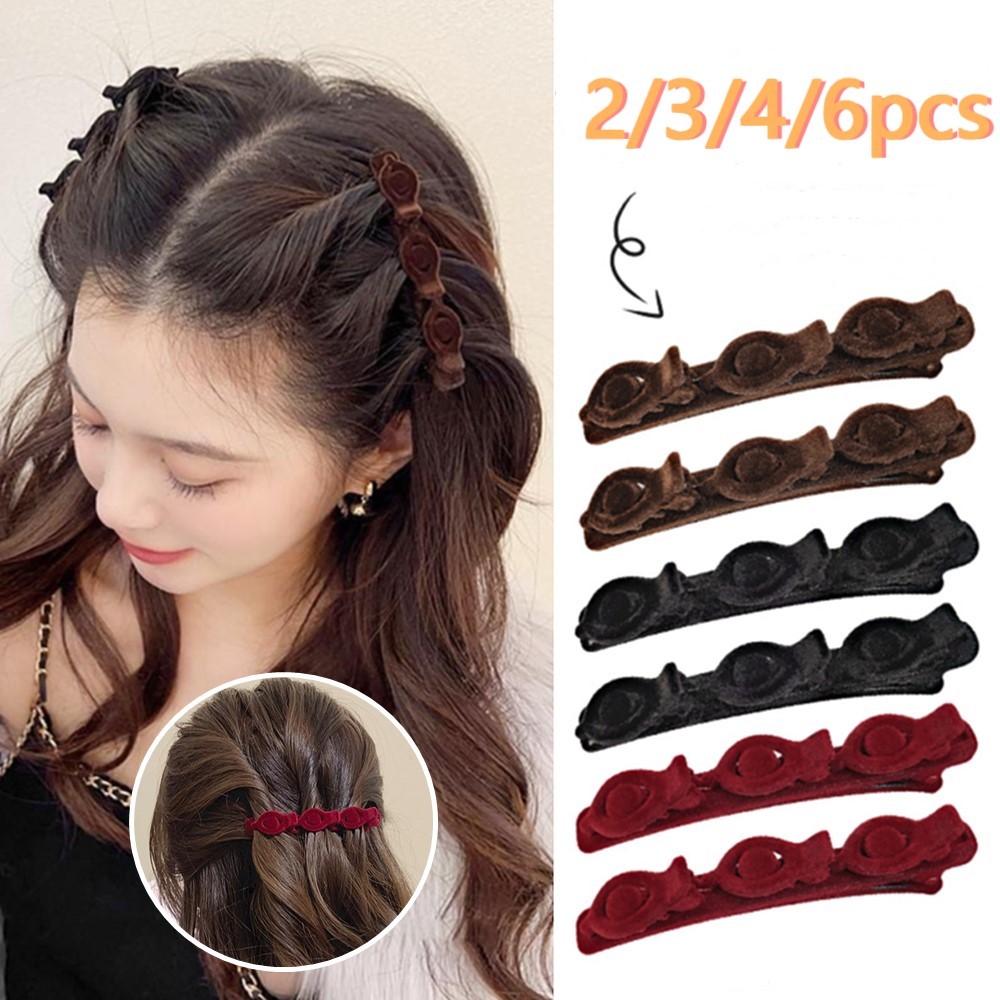 2/3/4/6pcs Lazy Braided Hair Clip New Double Side Clip Bangs Flocked ...