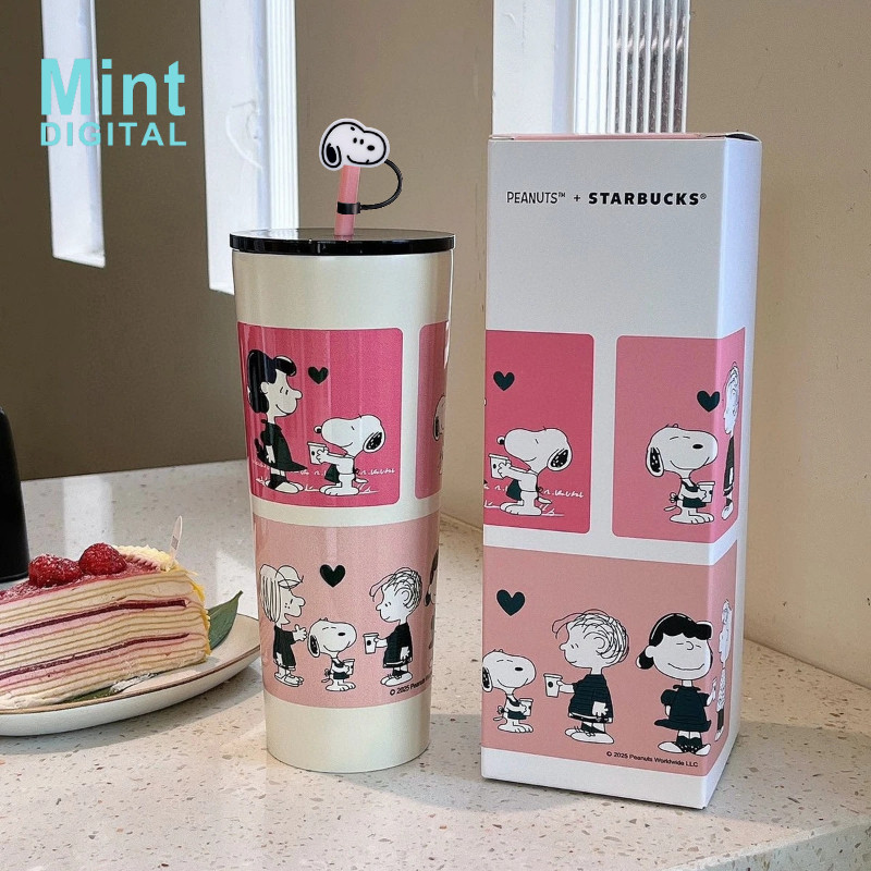Starbucks Cup with Straw Cap 710ml Joint Name Cute Pink Snoopy Cup ...