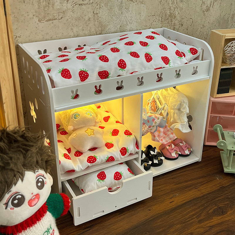 Cotton Doll Bed 20cm Doll House Furniture Wardrobe Storage Double Layer ...