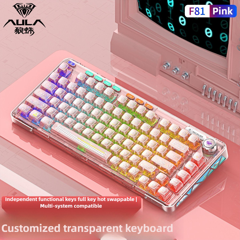 AULA F81 Wireless Bluetooth Three Mode Transparent Mechanical Keyboard ...
