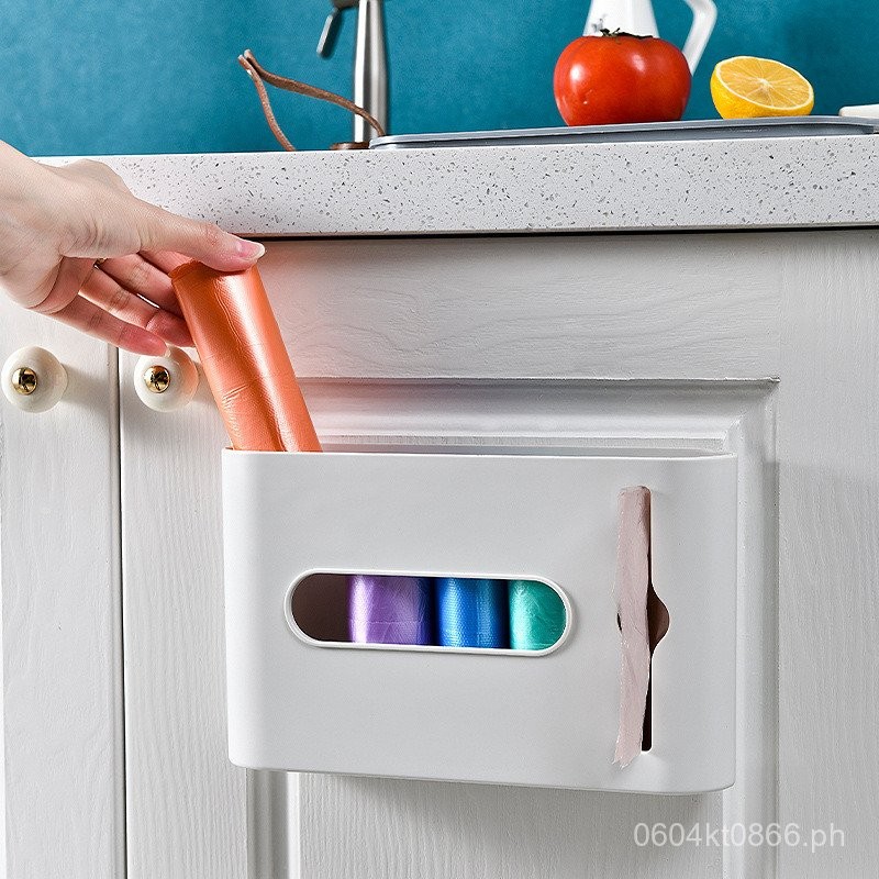 Garbage Bag Storage Box Wall-Mounted Visible Large Capacity with Shelf ...