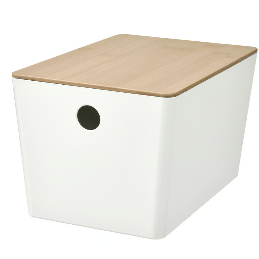 (IK) KUGGIS Box with lid, white/bamboo, 18x26x15 cm | Shopee Philippines
