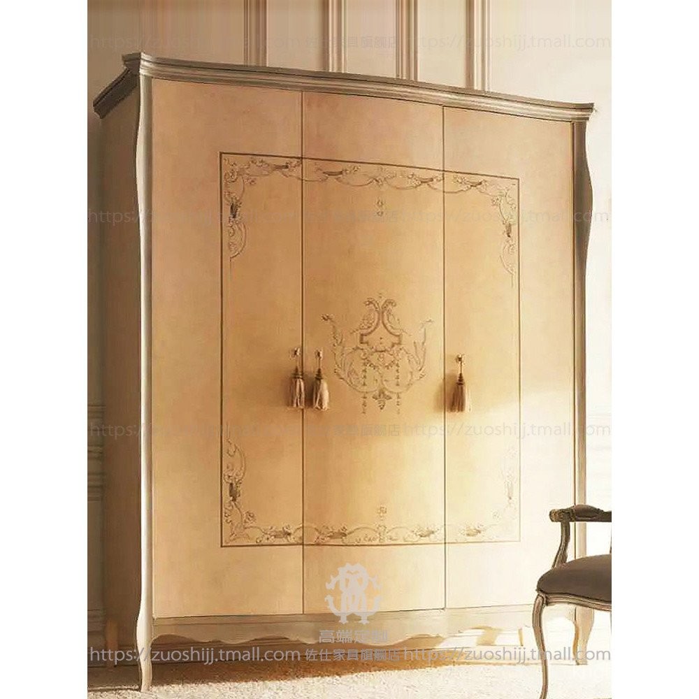 French Style Wardrobe Roman Column Headboard Decorative Three-Door ...