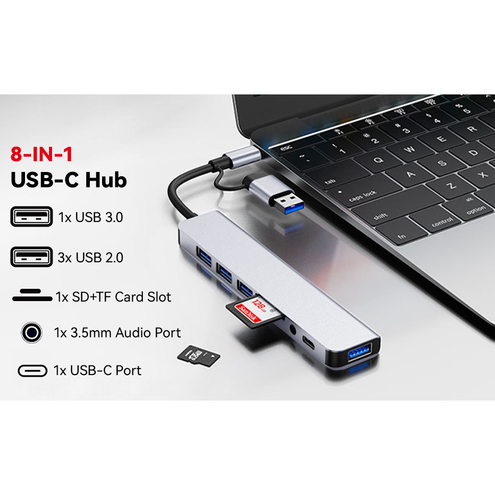 8-in-1 USB C Hub 4K HDMI 100W PD 3 USB Ports for MacBook/Windows ...