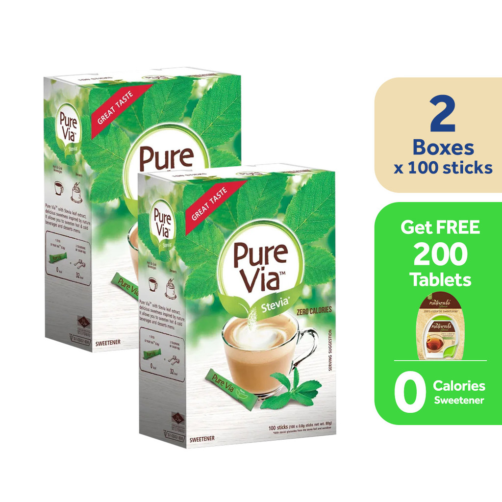 [B2G1] Pure Via Zero Calorie Sweetener 100 Sticks x 2, FREE Naturals ...