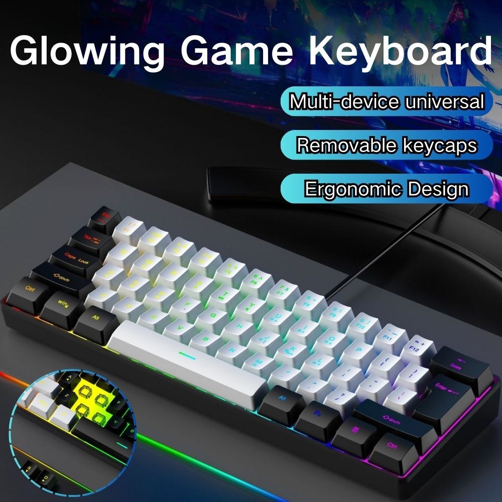 Wired 61-key Mechanical Feel Portable Game Mini RGB Luminous Keyboard ...