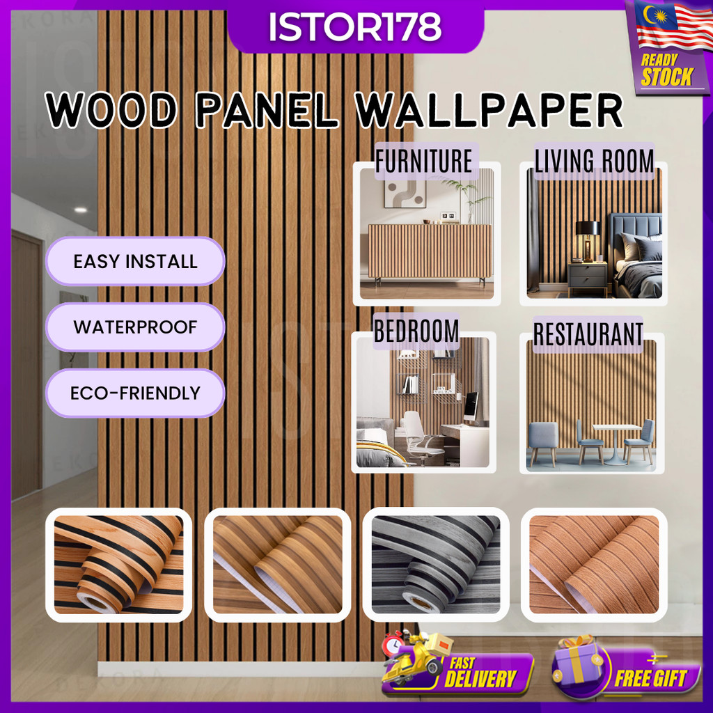 ISTOR 10 METER WOOD WALL PANEL WALLPAPER STICKER DECO KERTAS HIASAN ...